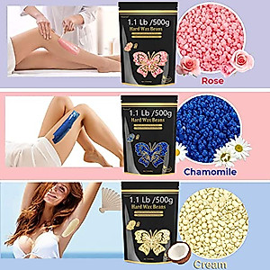 Hard Wax Beads for Sensitive Skin Hair Removal, 1.1LB Painless Pearl Waxing Beans with 20 Spatulas for Bikini, Eyebrow, and Facial At-Home Waxing for Women and Men (Cream)