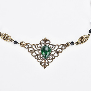 Merroyal Gothic Crescent Moon Head Chain Boho Teardrops Rhinestones Headband Halloween Festival Hair Acessories（Bronze and Green）