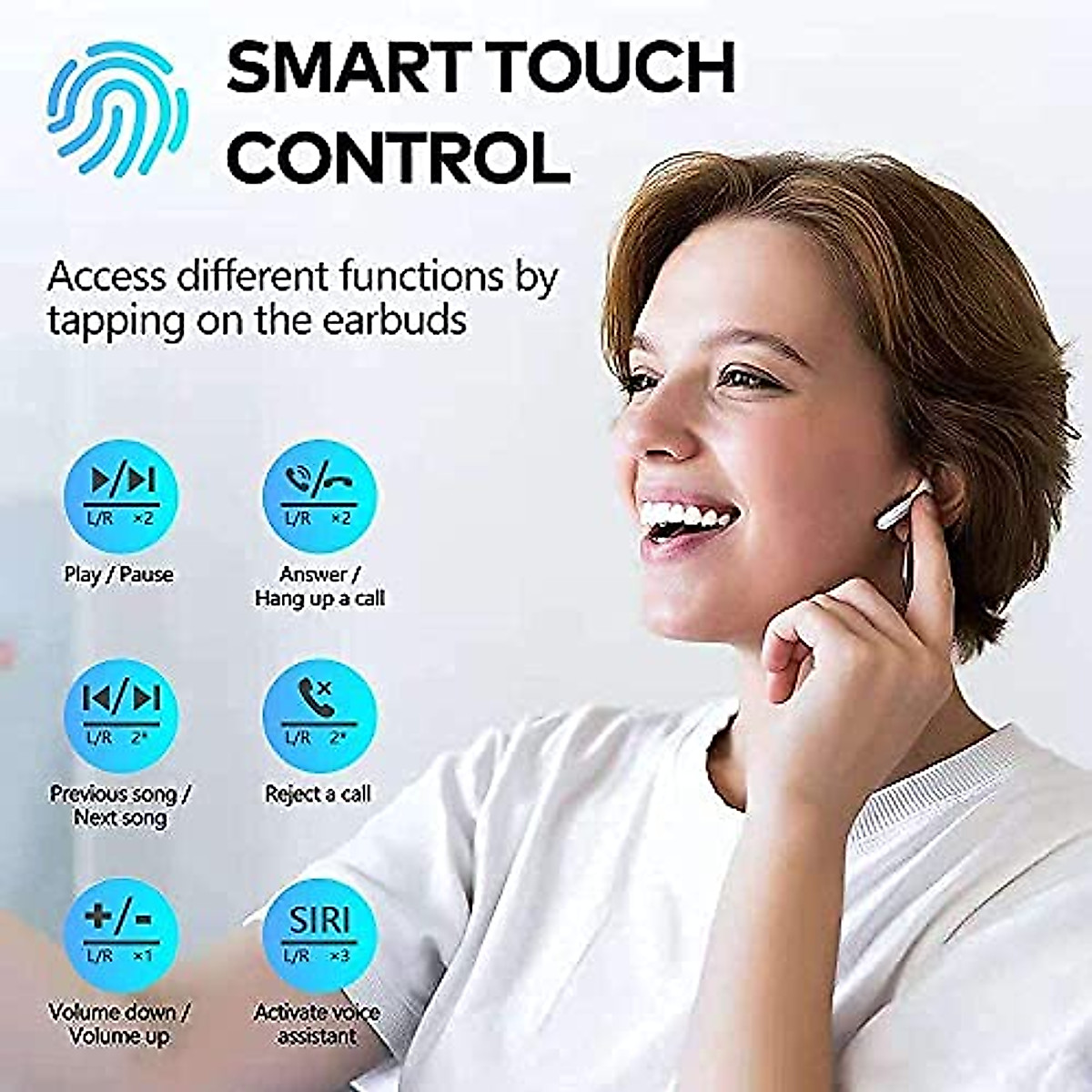 Wireless Earbud Bluetooth 5.0 Headphones Noise Cancelling Air Buds Pods 3D Stereo Ear pods in-Ear Ear Buds with Deep Bass Earphones Sport Headsets for Android/Samsung/Apple iPhone