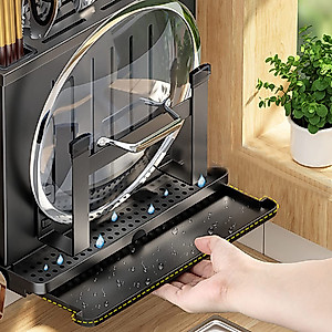 Kitchen Knife Holder, Wall Mounted Cutting Board Pot Lid Holder Rack Countertop Organizer with Drainboard, Tableware Rack Flatware Caddy Pot Cover Lid Frame (Silver)