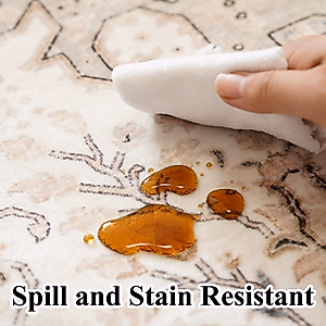 HILORUUG Washable Area Rug 9x12 - Bedroom Living Room Large Indoor Rugs Soft Oriental Vintage Rugs Non-slip Backing Stain Resistant for Farmhouse Kitchen (9x12 Ivory/Multi)