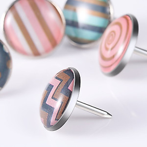 TecUnite 80 Pcs Creative Fashion Push Pins Decorative Thumbtacks for Wall Maps, Photos, Bulletin Board or Cork Boards, 8 Different Patterns(Pink)