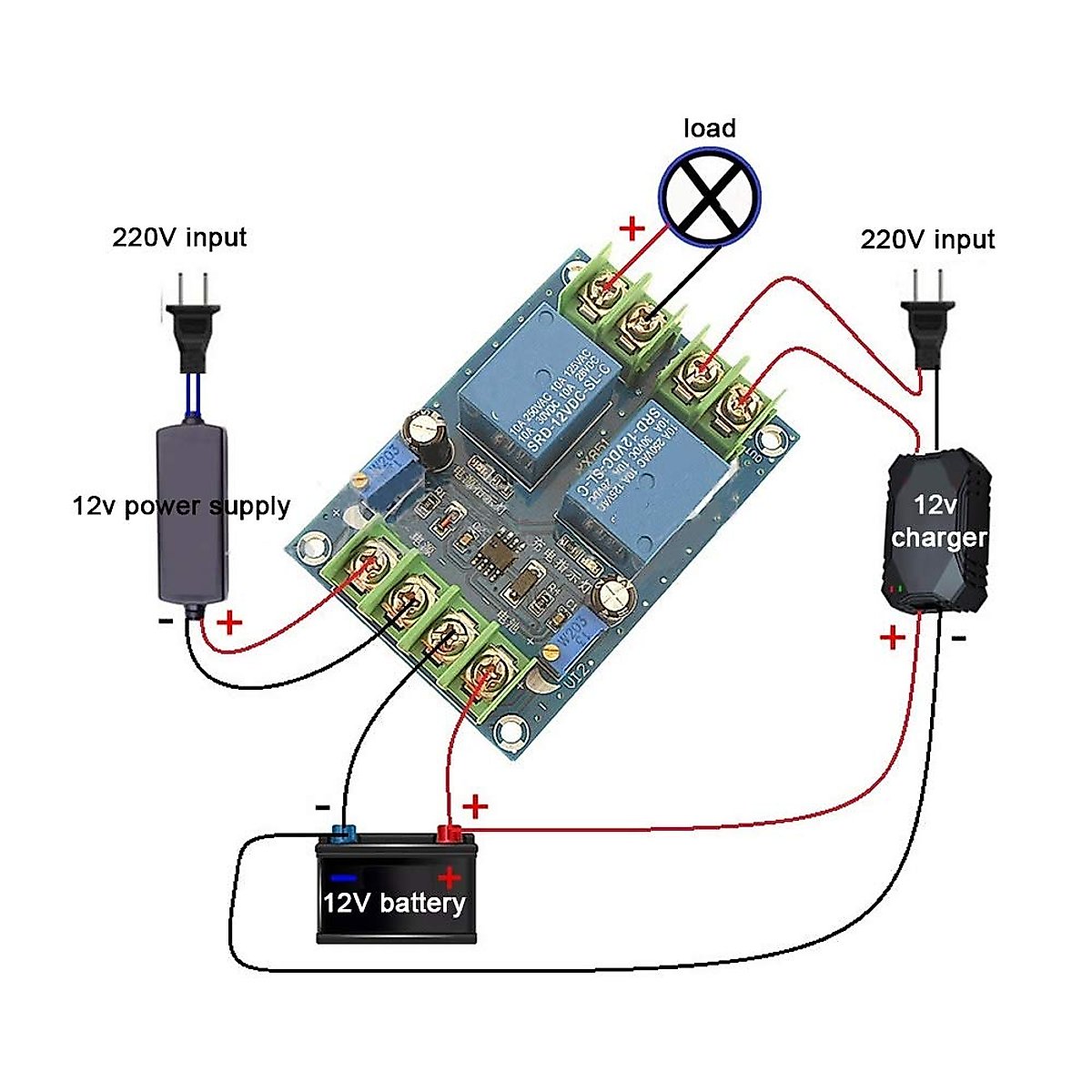 DC 12V 10A Automatic Power Switching Module, Backup Battery Switching Module, Emergency Power Supply Charging Controller