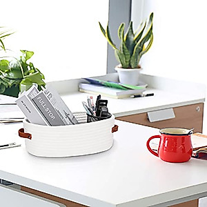 HLWDFLZ Bathroom Countertop Organizer Basket, Cotton Rope Woven Storage Basket Toilet Paper Decorative Basket for Bathroom, Bedroom, Living Room, Entryway (Off White)