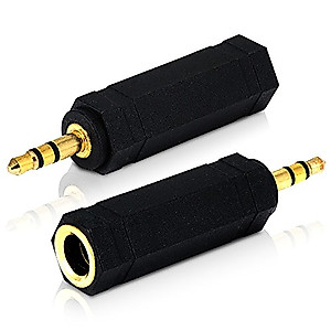 Mobi Lock 3.5mm Plug to 6.35mm Socket (Pack of 2) 1/8 to 1/4 inch Stereo Audio Jack Adapter | Connects Devices with 3.5mm Port to Your Amplifiers, Guitar, Piano, Speakers & Mic That use 6.35mm Port