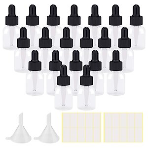 Yookat Eye Dropper Bottles 20 Pack 25ml Dropper Bottles 20 Pieces Labels and 2 Pieces Funnels Plastic Dropping Bottles Set for Essential Oils Travel and Lab