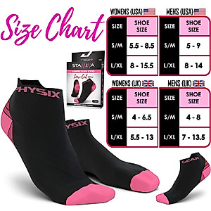 Physix Gear Sport Low Cut Socks Men & Women - Ankle Compression Running Socks (2Pair Blk-Pnk S/M)