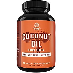 Pure Coconut Oil Softgels 1000mg - Extra Virgin Coconut Oil Supplement for Heart Health and Energy Booster with Caprylic Acid Hair Skin and Nails Vitamins - MCT Coconut Oil Pills Softgels