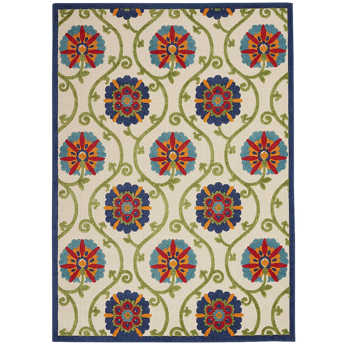 Nourison Aloha Indoor/Outdoor Blue/Multicolor 5'3" x 7'5" Area -Rug, Easy -Cleaning, Non Shedding, Bed Room, Living Room, Dining Room, Deck, Backyard, Patio (5x7)