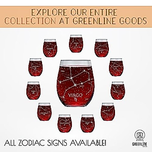 Greenline Goods Virgo Stemless Wine Glass Etched Zodiac Virgo Gift 15 oz (Single Glass) - Astrology Sign Constellation Tumbler