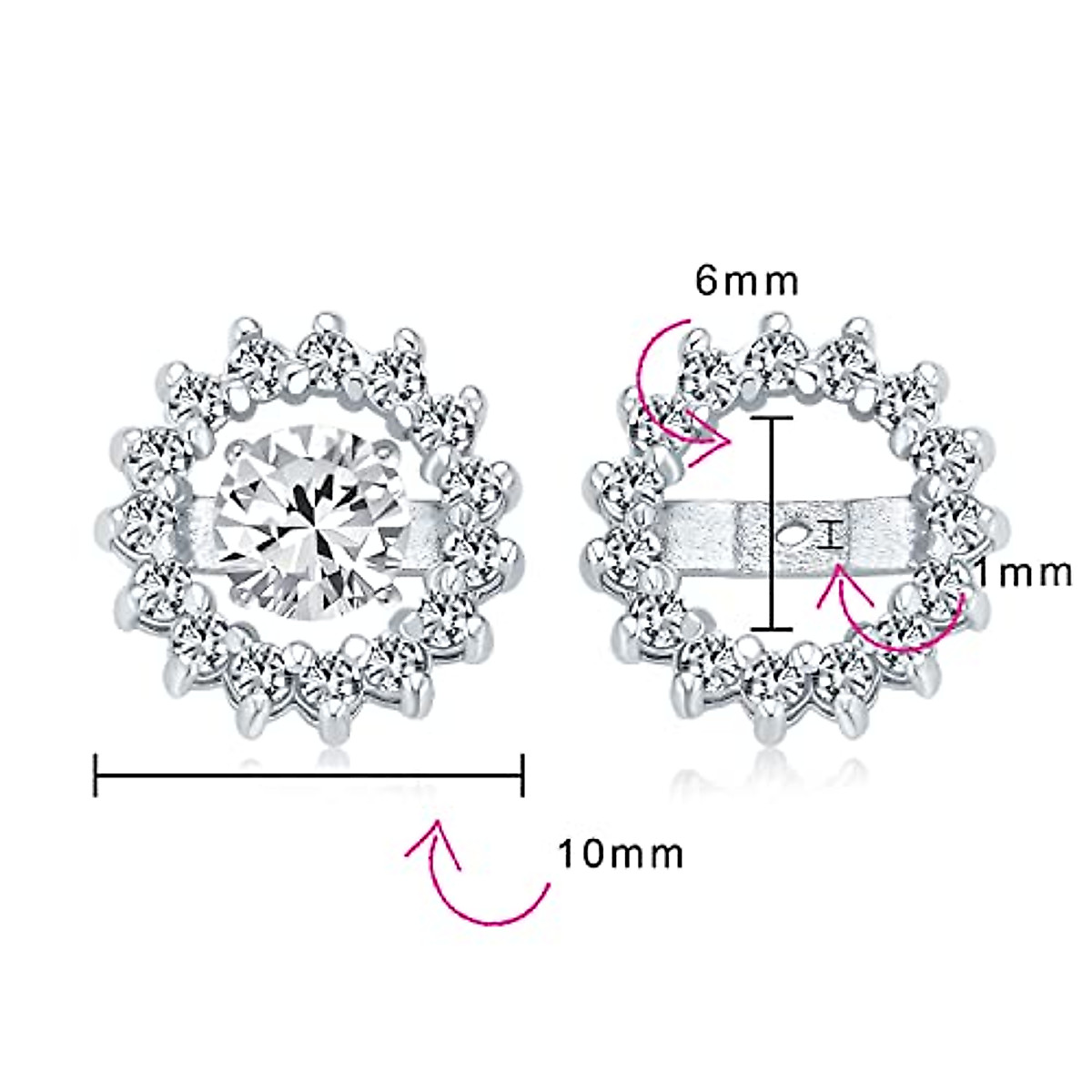 White Clear Cubic Zirconia CZ Round Pave Halo Earrings Jackets For Studs Jacket Only For Women .925 Sterling Silver