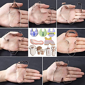 TINGSING Baby Shower Cookie Cutters 7 Pieces Set Onesie, Bib, Rattle, Baby Bottle, Baby Carriage, Baby Pants, Baby Foot Biscuit Cookie Cutter, Fondant Molds for Baby Shower Birthday Party