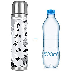 Silhouettes of Sea Fish and Animals Stainless Steel Coffee Thermos, Double Walled Insulated Water Bottle for Outdoor Sports, Office, Car (17 OZ/500ML)