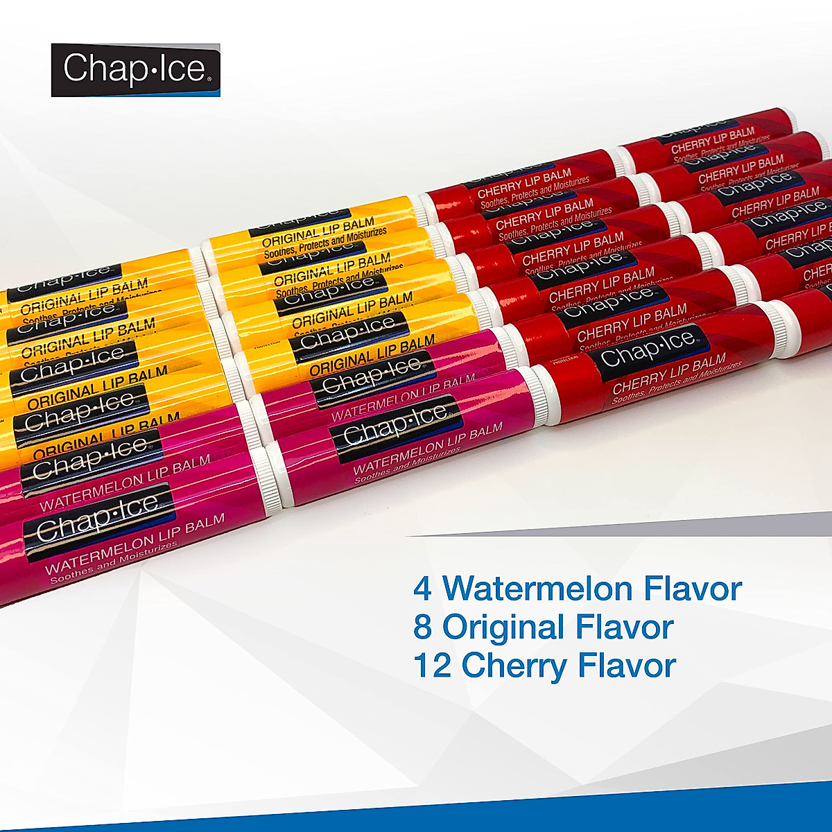 Chap-Ice Assorted Lip Balm – Watermelon, Original & Cherry Flavors – 24-Count Refill Pack
