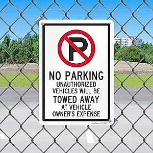 SmartSign 14 x 10 inch “No Parking - Unauthorized Vehicles Towed Away At Vehicle Owner's Expense” Metal Sign, 40 mil Laminated Rustproof Aluminum, Red, Black and White