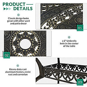 VIVIJASON 7 Pieces Cast Aluminum Outdoor Furniture Dining Set, Include 6 Chairs and a Rectangle Table with 2" Umbrella Hole, Patio Conversation Set for Lawn Garden Porch