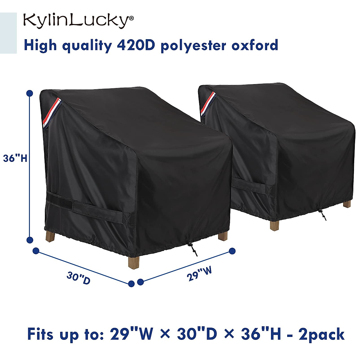 KylinLucky Patio Furniture Covers Waterproof for Chairs, Lawn Outdoor Chair Covers Fits up to 29 W x 30 D x36 H inches 2 Pack Black