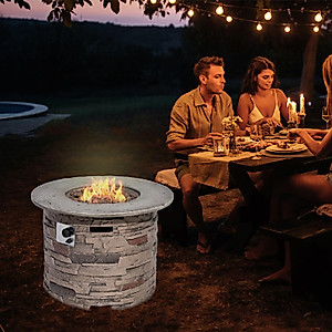 SUNBURY Outdoor Fire Pit Propane Round Fire Pit Table Fire Column, Stonecrest 40,000 BTU Gas Fire Pits for Outside w Lava Rocks, Waterproof Cover