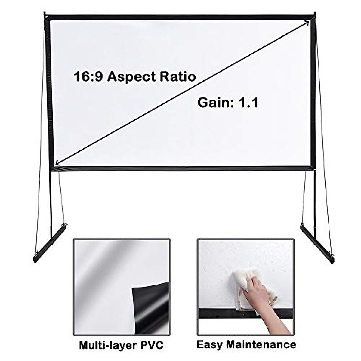 Instahibit 150" 16:9 HD Detachable Projector Screen Portable Fast Folding Outdoor Movie Theater Camping Stand Carry Bag