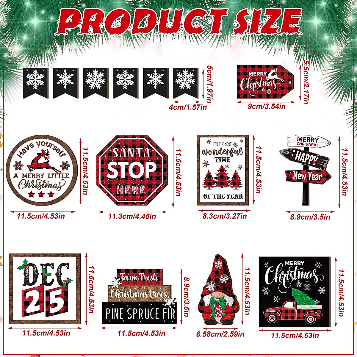Dandat Christmas Tiered Tray Decor Winter Tiered Tray Decorations Set Snowman Snowflake Gnome Truck Xmas Tree Wooden Signs Farmhouse Christmas Table Decorations for Home Table Shelf (Buffalo Check)
