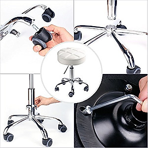 Leopard Round Rolling Stools, Adjustable Work Medical Stool with Wheels ( White )