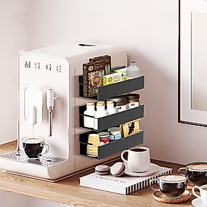 SMRCAD Magnetic Spice Rack Organizer for Fridge Seasoning Organizer for Kitchen storage with Screw or Adhesive Hanging,Magnetic Shelf with Hook for Refrigerator and Oven (Black, 6pack)