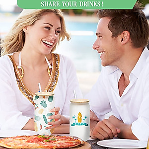 8 Pack Sublimation Glass Cans Frosted Sublimation Beer Can Shaped Glass with Bamboo Lids Borosilicate Glasses Tumbler Mason Jar Cups Mug with Glass Straw for Beer, Juice, Iced Coffee, Drinks 20oz