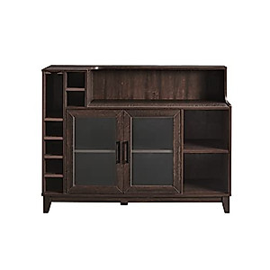 Home Source 36.6" Modern Home Bar Ensemble: Coffee Bar Shelves, Sideboard Cabinet, and Bar Console Cabinet with Glass Hanging Space Rack (Mahogany)