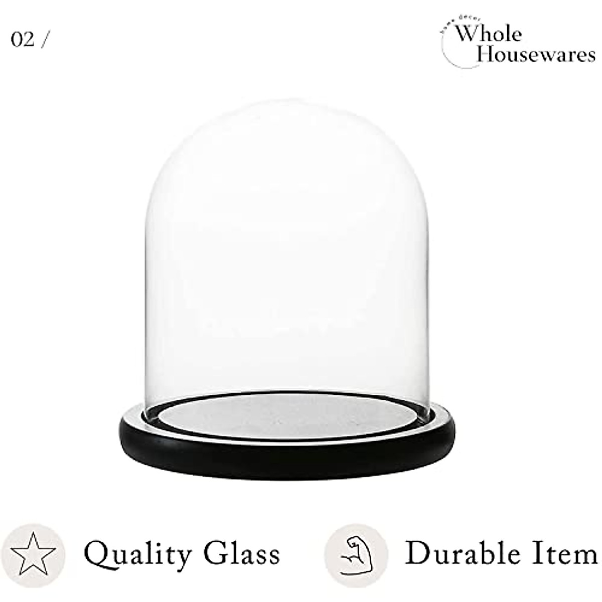 WHOLE HOUSEWARES | Decorative Clear Glass Dome | Cloche Glass Dome for DIY Snow Globes | Tabletop Centerpiece | Cloche Bell Jar Display Case | Black MDF Base, 5.7" D X 6.5" H