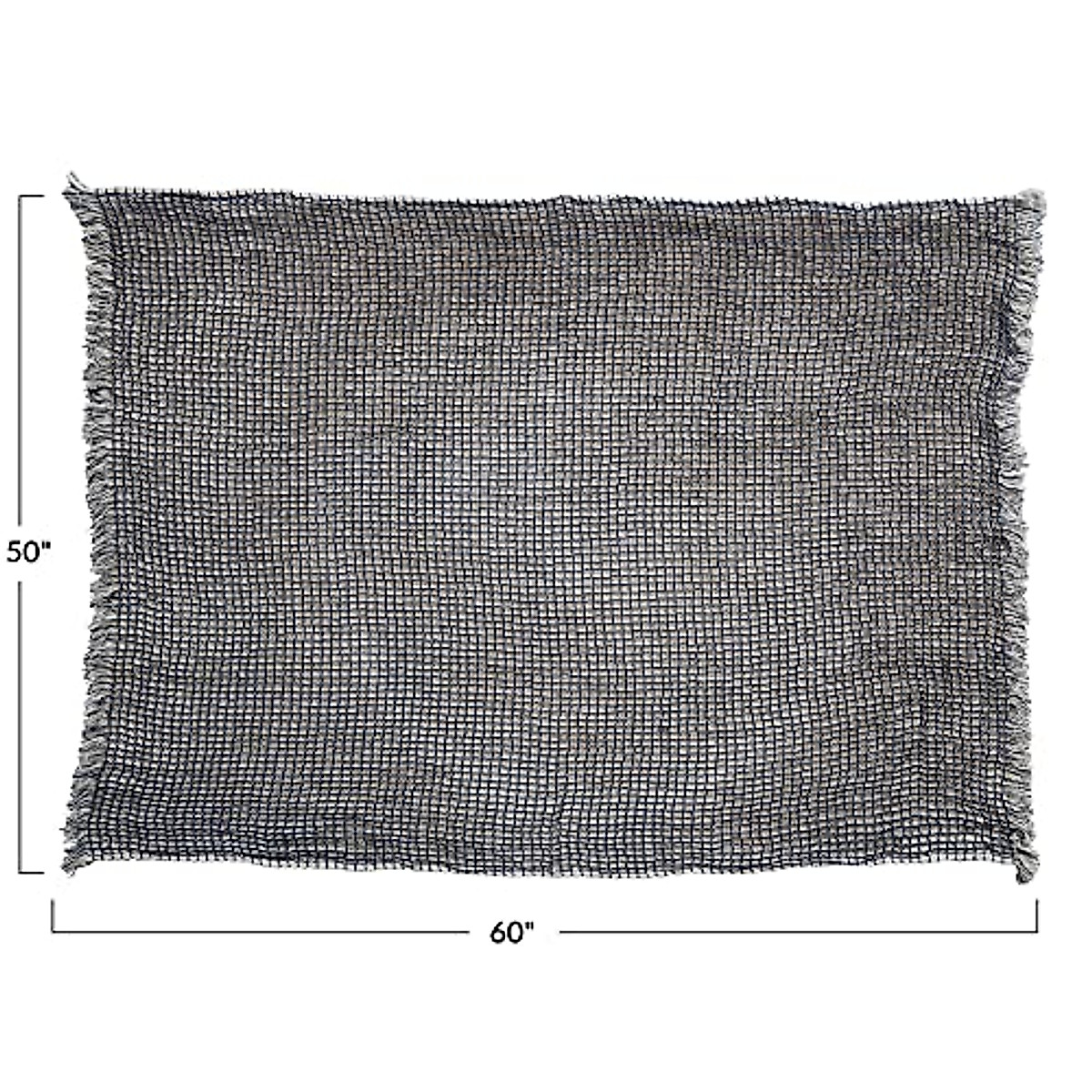 Creative Co-Op 2-Sided Cotton Waffle Weave Fringe, Natural and Navy Throw Blanket, Blue