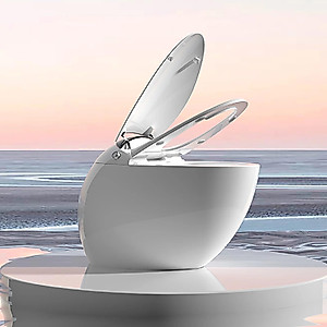 Space Capsule Smart Toilet, Featuring Automatic Opening And Closing, Automatic Flushing, Foot Sensor Flushing, LED Light, Heated Seat and Multi-Functional Remote Control, Tankless Bidet Toilet