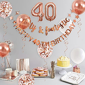 Rose Gold Forty & Fantastic Happy 40th Birthday Banner Garland Foil Balloon 40 for Womens 40th Birthday Decorations Hanging 40 and Fabulous Cheers to 40 Years Old Birthday Party Supplies Backdrop