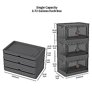 Btalani Collapsible Storage Bins with Lids, Stackable Storage Box with Wheels & Doors, Rotating to Lock & Unlock, 8.72 Gal Plastic Storage Bins for Home and Outdoor, 3-Pack, Grey