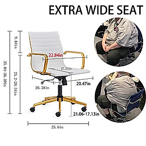 LUX Modern Desk Chair Gold Base White and Gold Office Chair Rolling Office Chair with Back Support Ergo Office Chair with Caster Wheels Office Chair for Heavy People 320lbs Gold Swivel Office Chair