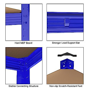 Vandise 5-Shelf Shelving Unit with MDF Boards, Adjustable Steel Shelve, 59H x 28W x 12D inch, 386lbs Loading Capacity per Shelf, Shelving Units and Storage for Kitchen and Garage (Blue)