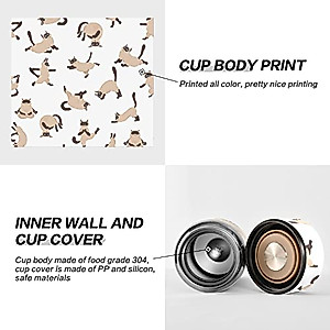 CaTaKu Funny Animals Cat Water Bottle Insulated 16 oz Stainless Steel Flask Thermos Bottle for Coffee Water Drink Reusable Wide Mouth Vacuum Travel Mug Cup