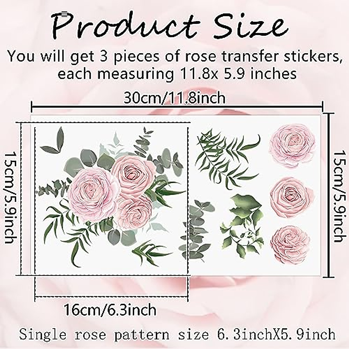 3Pcs Rub on Transfers for Furniture and Crafts, 3 Design Sheets 11.8" x 5.9" Furniture Decals Transfers, Rose Decals Rub on Transfers for Furniture (Rose Style)
