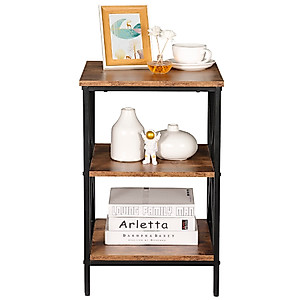 ZenStyle End Table 3-Tier X-Design Side Table with Storage Shelves Sofa Side Table Storage Organizer Display for Living Room, Bedroom, Office, Nursery Room, Brown