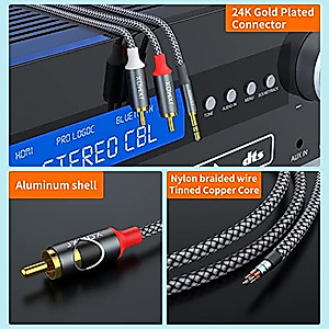 3.5mm to RCA Cable, (6.6ft/2M) RCA Male to Aux Audio Adapter HiFi Sound Headphone Jack Adapter Metal Shell RCA Y Splitter RCA Auxiliary Cord 1/8 to RCA Connector for Phone Speaker MP3 Tablet HDTV