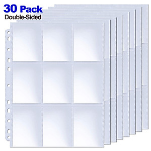 ABLY 540 Pockets Double-Sided Trading Card Pages Sleeves 9-Pocket Clear Plastic Game Card Protectors for Skylanders, Pokemon, Baseball Cards and More, Fit 3 Ring Binder (30 Pages)