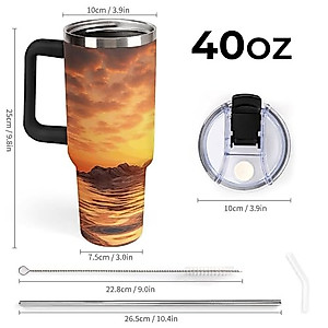 STVNKML 40 Oz Tumbler with Handle Sea Lighthouse in Sunset Stainless Steel Coffee Mug Reusable Travel Mug Leak-proof Insulated Car Cup Large Capacity Tumbler for Travel, Outdoor, Home Use (Black)