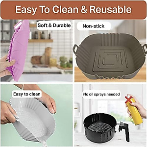 Spark X 2-Pack Silicone Air Fryer Liner 8 inch Reusable Air Fryer Silicone Basket Heat Resistant Easy Cleaning Air fryers Silicone Pot Round for 4 to 8 Qt with Air fryer Mitts (Bronze+Grey)