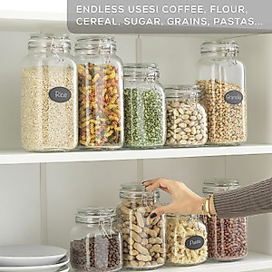 JoyJolt Airtight Glass Jars with Lids Set of 3. 32oz Glass Jar with Lid and 6 Silicone Seals! Med Glass Food Storage Containers. Square Mason Jar, Candy Jar, Sugar Jar, Pasta Containers for Pantry