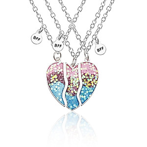 Hofar Best Friend Necklaces for 2,3,4 BFF Necklace for 2 BFF Necklace for 3 BFF Necklace for 4 Best Friends Matching Heart Necklace