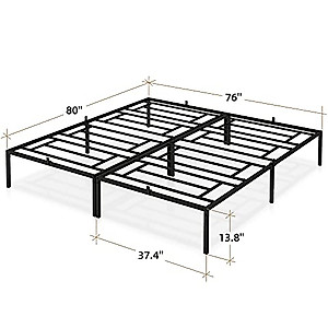 IDEALHOUSE King Metal Platform Bed Frame with Sturdy Steel Bed Slats Mattress Foundation No Box Spring Needed Large Storage Space Easy to Assemble Non-Shaking and Non-Noise Black