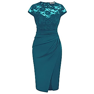 GRACE KARIN Womens Wrap Pencil Dress Wear to Work Business Office Crew Neck Dress Blue L