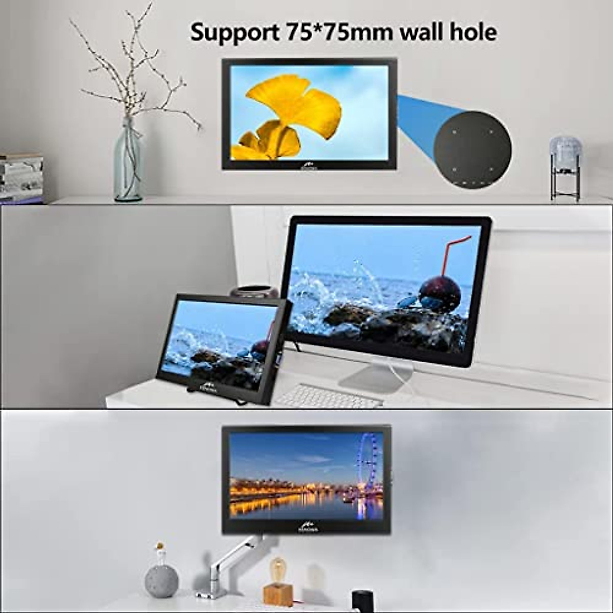 Kenowa 13.3 inch Portable Monitor, PC 16:9 Display with HDMI VGA External Screen for Raspberry pi/Computer/Laptop/PS3/PS4 Xbox,Built-in Stand,HD Resolution 1366x768 60HZ