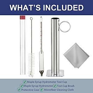 Maple Syrup Hydrometer Test Cup Kit, Maple Syrup Density Kit, Measures Sugar Content in The Syrup, Stainless Steel Maple Syrup Kit, Easy to Read and Accurate, with Cleaning Brush