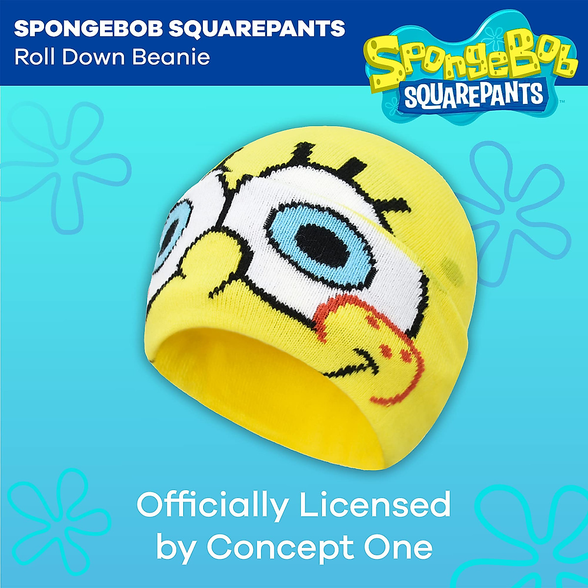 Spongebob Squarepants Roll Down Cuff Beanie Hat, Yellow, One Size