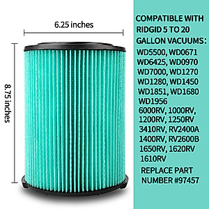 PIGUOAT VF6000 5-Layer Filter for Ridgid 5-20 Gallon Wet Dry Vac Vacuums WD5500 WD0671 WD6425 WD7000 WD1280 WD1851 WD1680 WD1956 RV2400A 1400RV, For Husky 6-9 Gallon Vacs (2 Filters 4 Bags)
